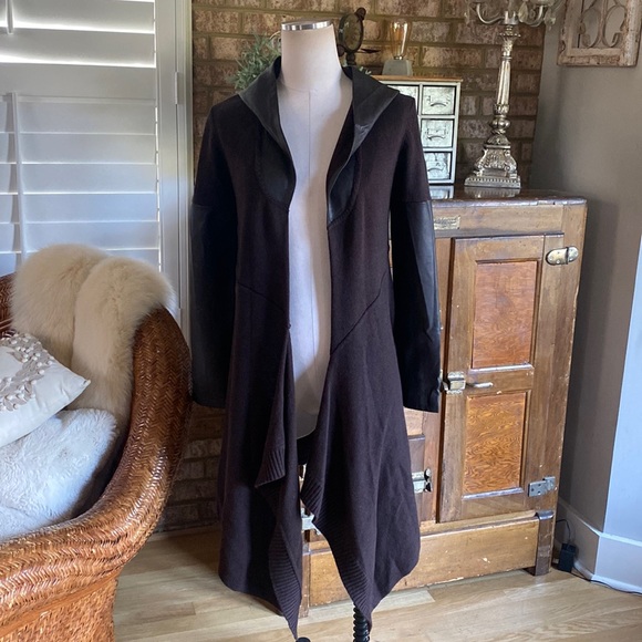 Blank NYC | Sweaters | Blank Nyc Faux Leather Arm Sleeves Brown Open ...